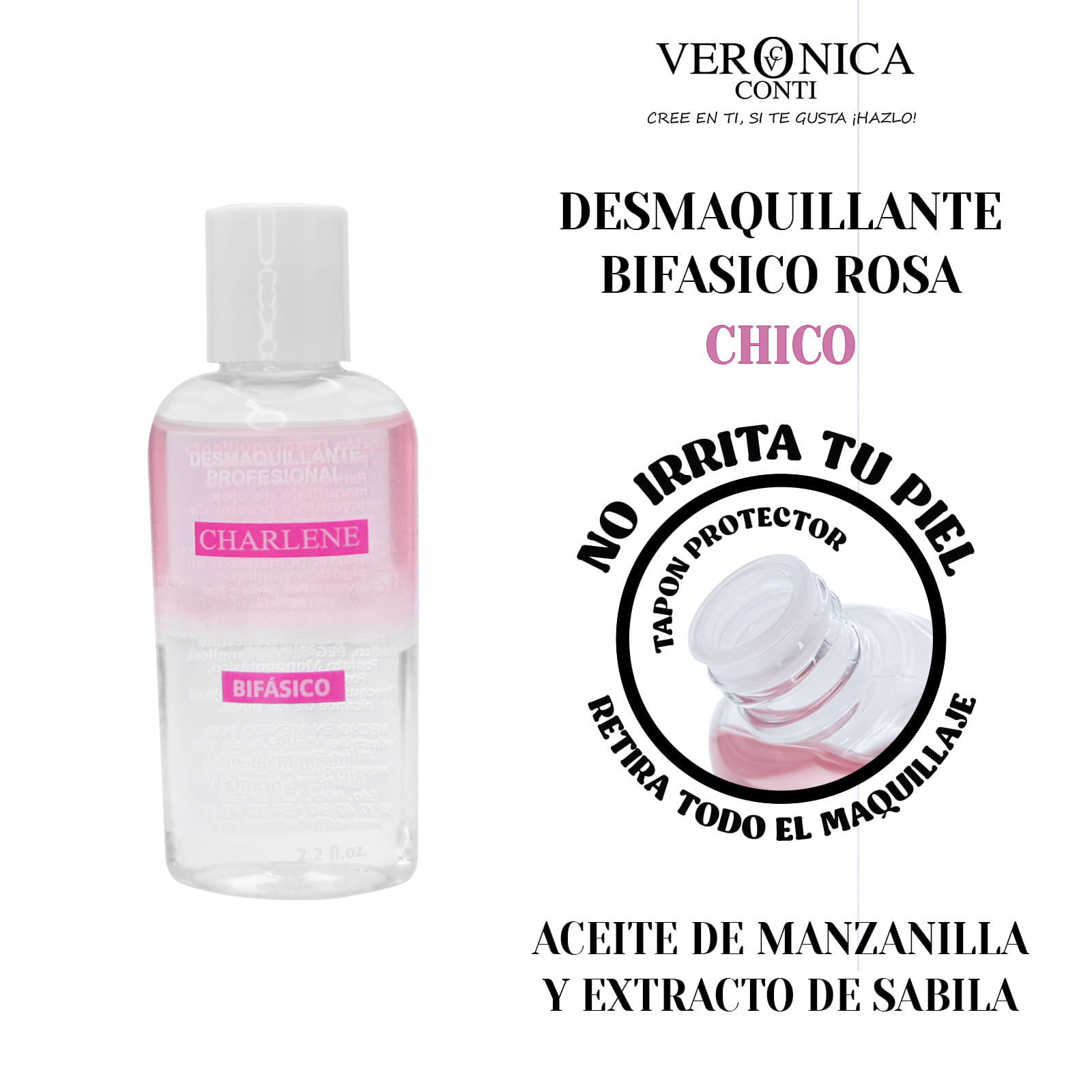 DESMAQUILLANTE ROSA BIFASICO – CHICO – Veronica Conti